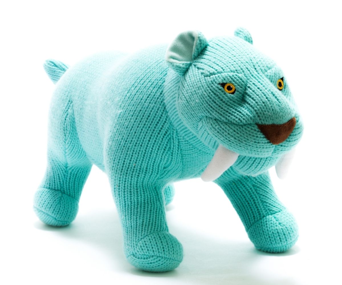 Knitted Sabre Tooth Tiger Rattle - Ice Blue – Yolk | free range design
